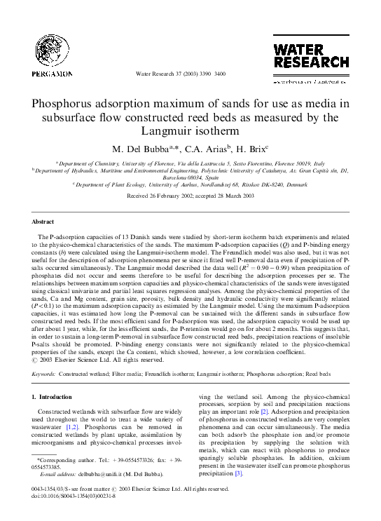 (PDF) Phosphorus adsorption maximum of sands for use as media in ...