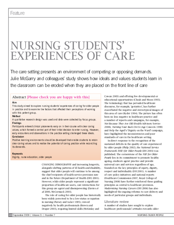(PDF) Nursing students' experiences of care