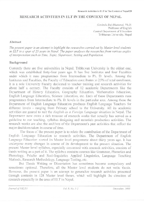 (PDF) Research Activities in ELT in the Context of Nepal