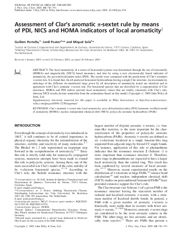 (PDF) Assessment of Clar's aromatic π‐sextet rule by means of PDI, NICS ...