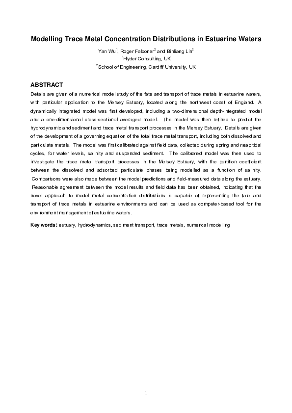 (PDF) Modelling trace metal concentration distributions in estuarine waters