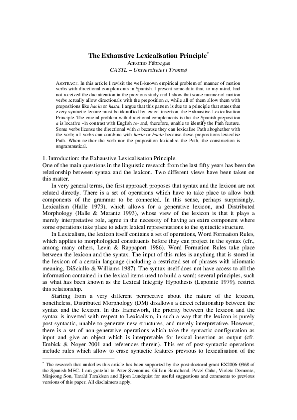 (PDF) The exhaustive lexicalization principle