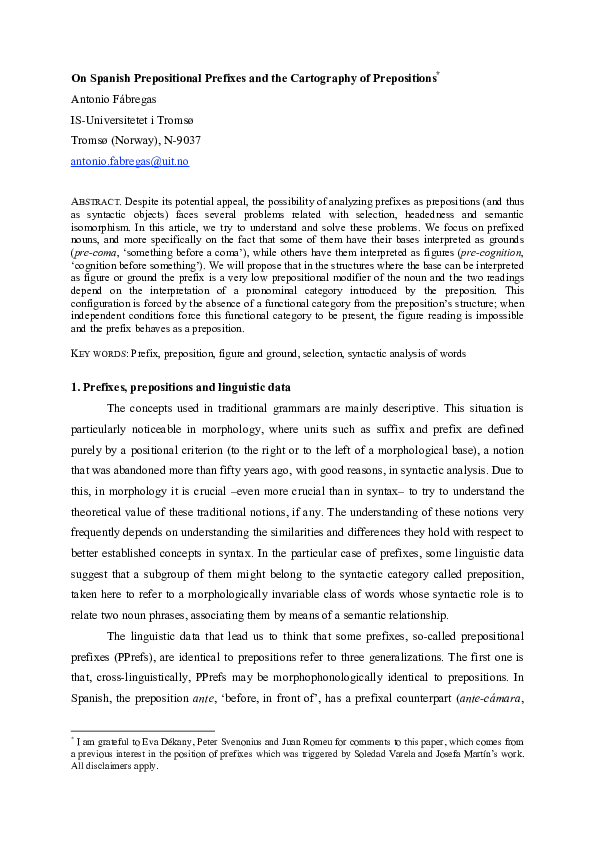 (PDF) On Spanish prepositional prefixes and the cartography of prepositions