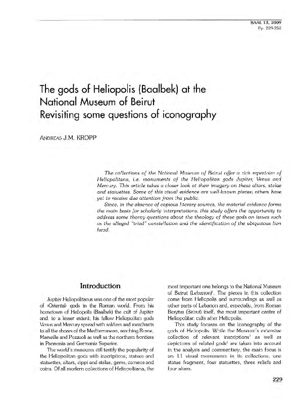 (PDF) The gods of Heliopolis (Baalbek) at the National Museum of Beirut ...