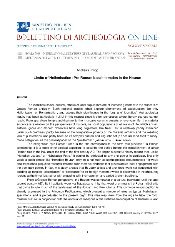 (PDF) Limits of Hellenisation – pre-Roman basalt temples in the Hauran