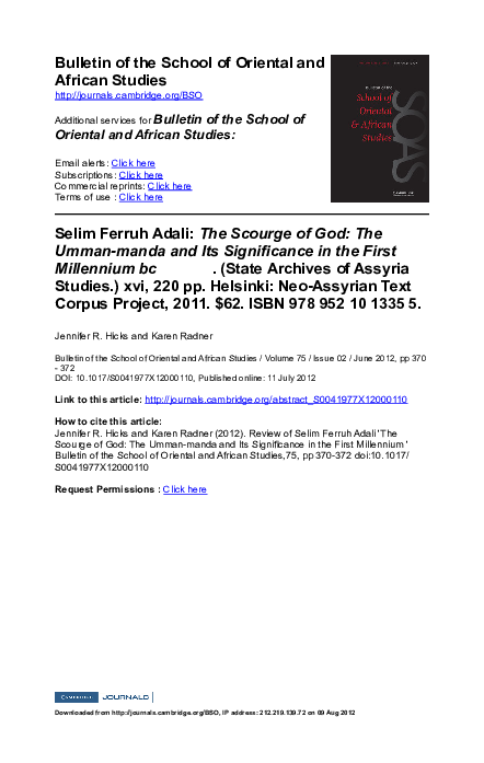 (PDF) Review of SF Adali: The Scourge of God: The Umman-manda and its ...