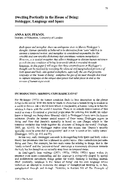 (PDF) Dwelling Poetically in the House of Being: Heidegger, Language ...