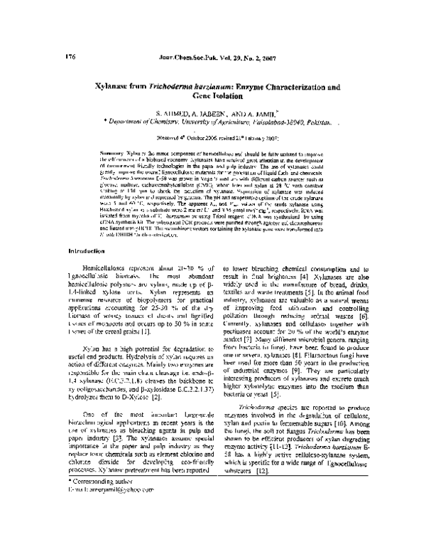 (PDF) Xylanase from Trichoderma harzianum: Enzyme characterization and gene isolation.