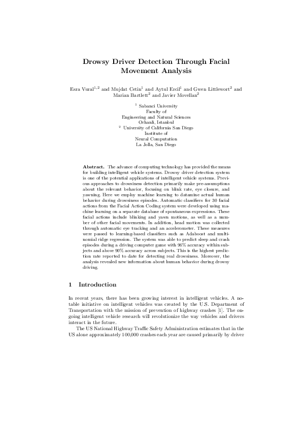 Pdf Drowsy Driver Detection Through Facial Movement Analysis