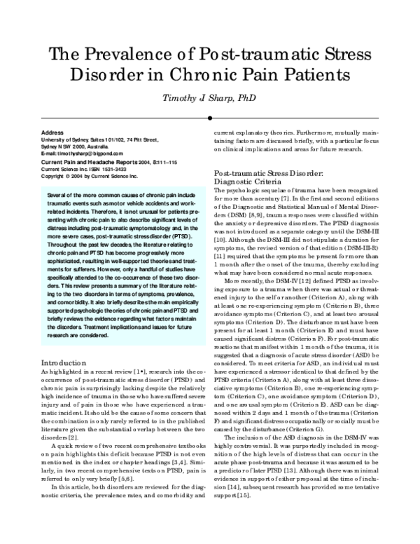 (PDF) The prevalence of post-traumatic stress disorder in chronic pain ...