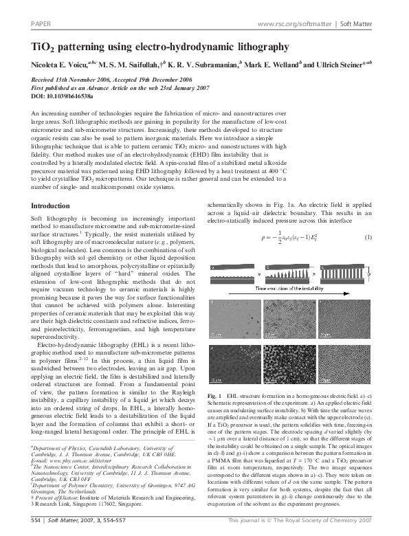 (PDF) TiO2 patterning using electro-hydrodynamic lithography
