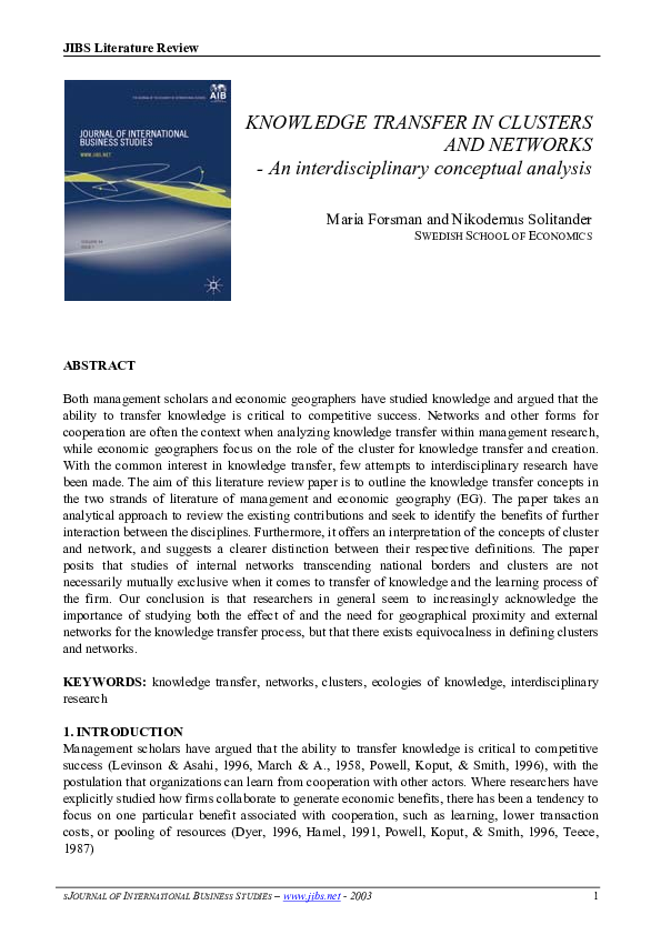 (PDF) Knowledge transfer in clusters and networks. An interdisciplinary ...