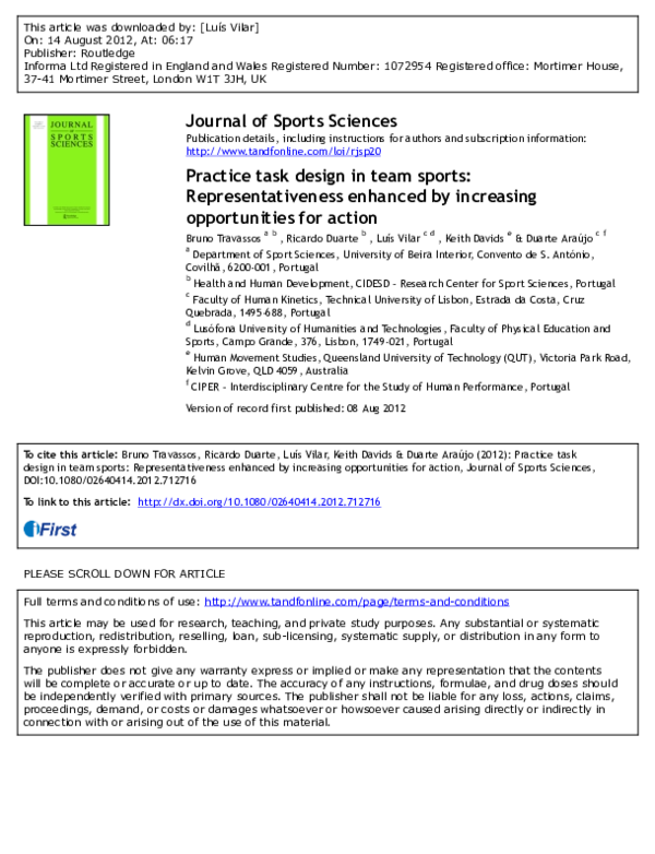 (PDF) Practice task design in team sports: Representativeness enhanced ...