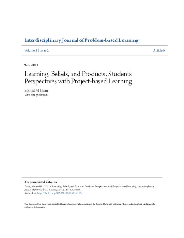 (PDF) Learning, Beliefs, and Products: Students' Perspectives with ...