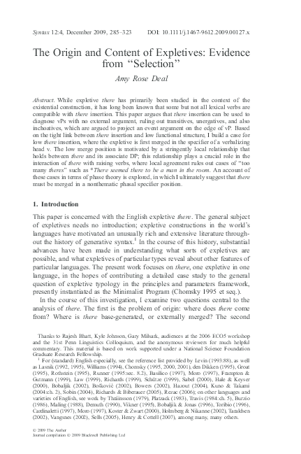(PDF) The Origin and Content of Expletives: Evidence From" Selection"