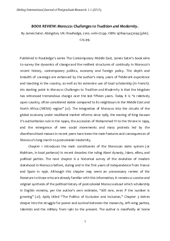 (PDF) Review of James Sater, Morocco: Challenges to Tradition and ...