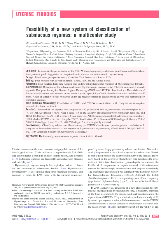 (PDF) Feasibility of a new system of classification of submucous myomas ...