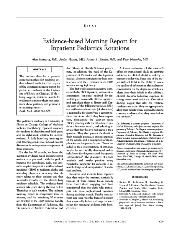 (PDF) Evidence-based morning report for inpatient pediatrics rotations