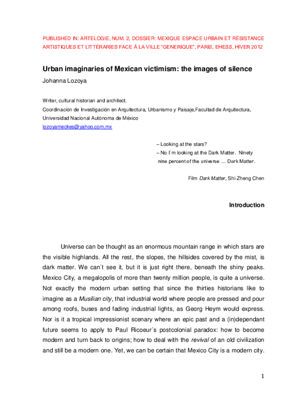 (DOC) Urban imaginaries of Mexican victimism: the images of silence