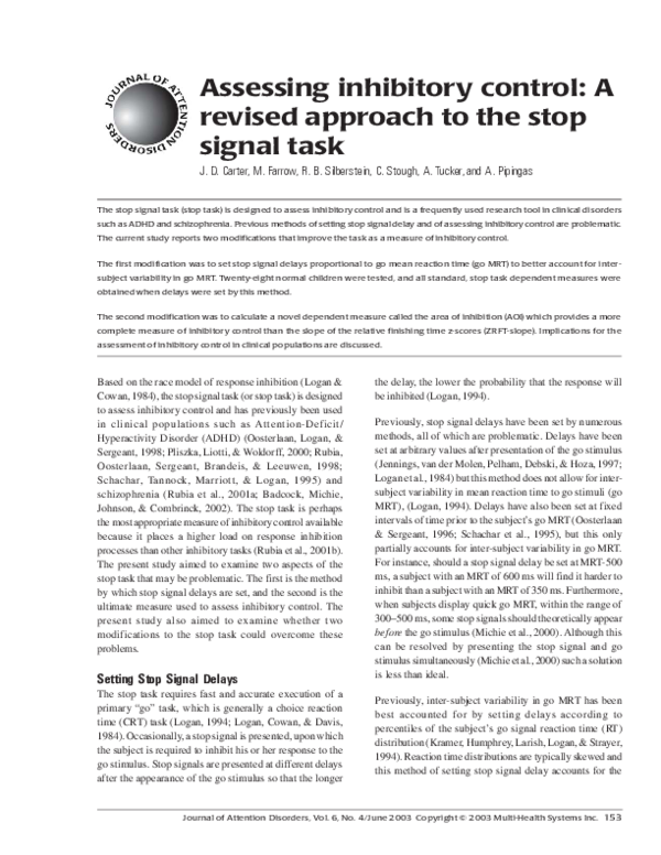 (PDF) Assessing inhibitory control: a revised approach to the stop ...