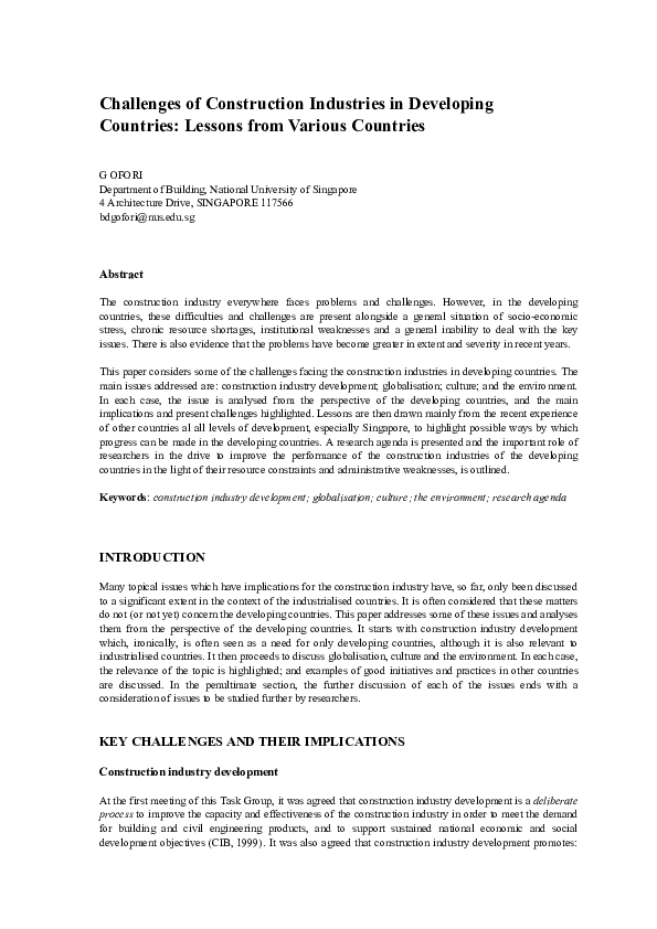 (PDF) Challenges of construction industries in developing countries ...