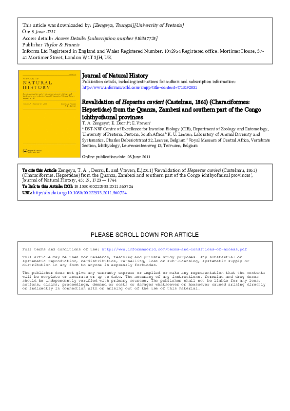 (PDF) Revalidation of Hepsetus cuvieri (Castelnau, 1861) (Characiformes
