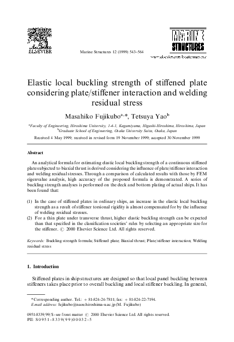 Elastic local buckling strength of stiffened plate considering plate ...