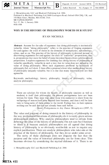 (PDF) Why is the history of philosophy worth our study?