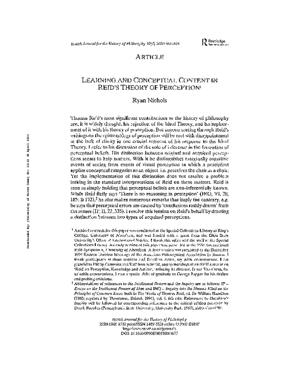 (PDF) Learning and Conceptual Content in Reid’s Theory of Perception