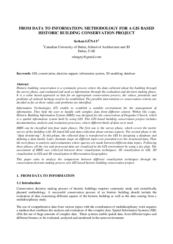 (PDF) FROM DATA TO INFORMATION: METHODOLOGY FOR A GIS BASED HISTORIC ...