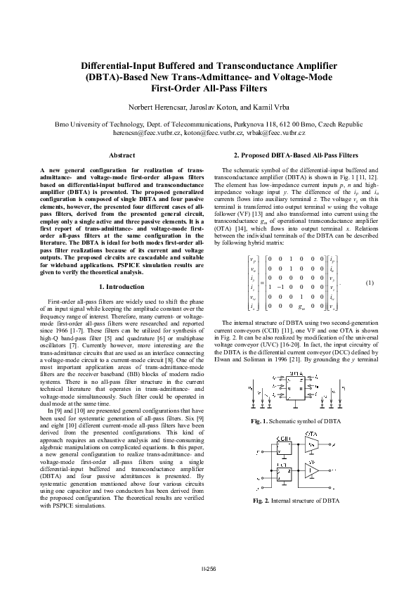 Pdf Differential Input Buffered And Transconductance Amplifier Dbta Based New Trans