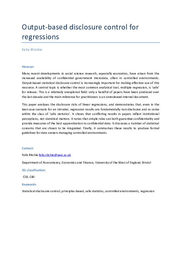 (PDF) Output-based disclosure control for regressions