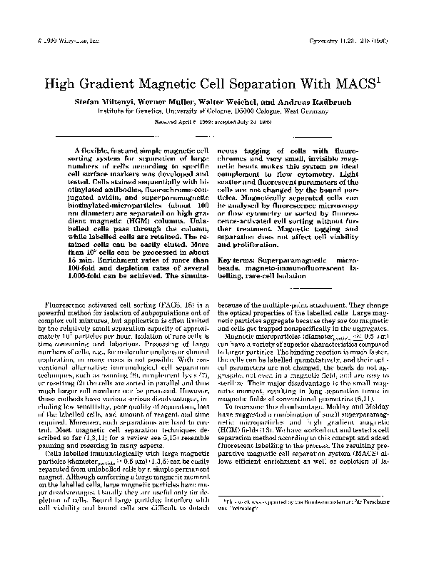 (PDF) High gradient magnetic cell separation with MACS