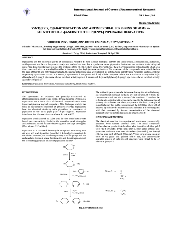 (PDF) Synthesis, characterization and antimicrobial screening of some 4 ... (PDF) Synthesis, characterization and antimicrobial screening of some 4 ...