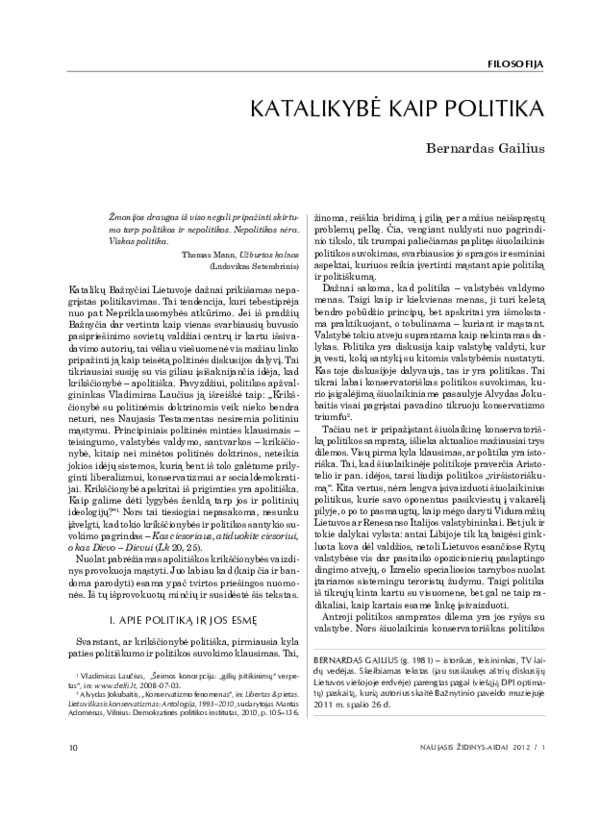 (PDF) Katalikybe kaip politika