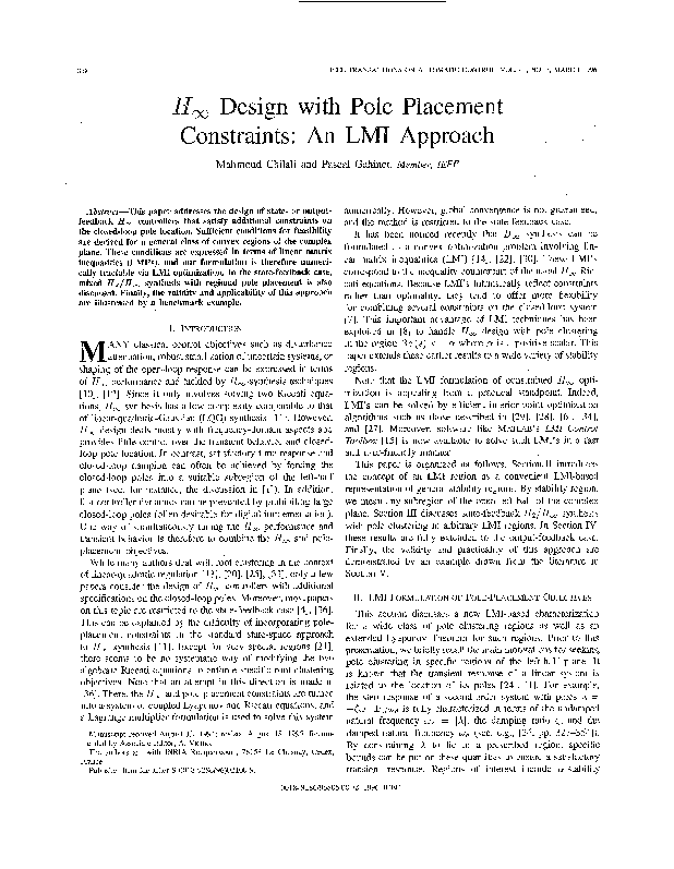 (PDF) H∞ design with pole placement constraints: An LMI approach