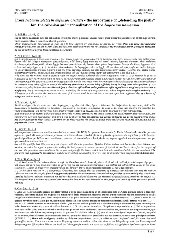 (PDF) From tribunus plebis to defensor civitatis - the importance of ...