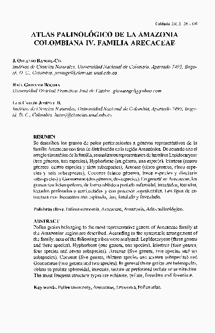 (PDF) ATLAS PALINOLÓGICO DE LA AMAZONIA COLOMBIANA IV. FAMILIA ARECACEAE