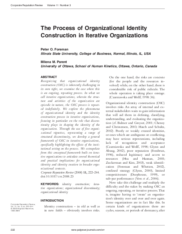 (PDF) The process of organizational identity construction in iterative ...