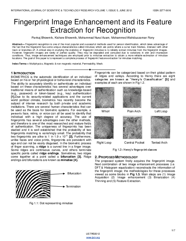 (PDF) Fingerprint Image Enhancement and its Feature Extraction for Recognition