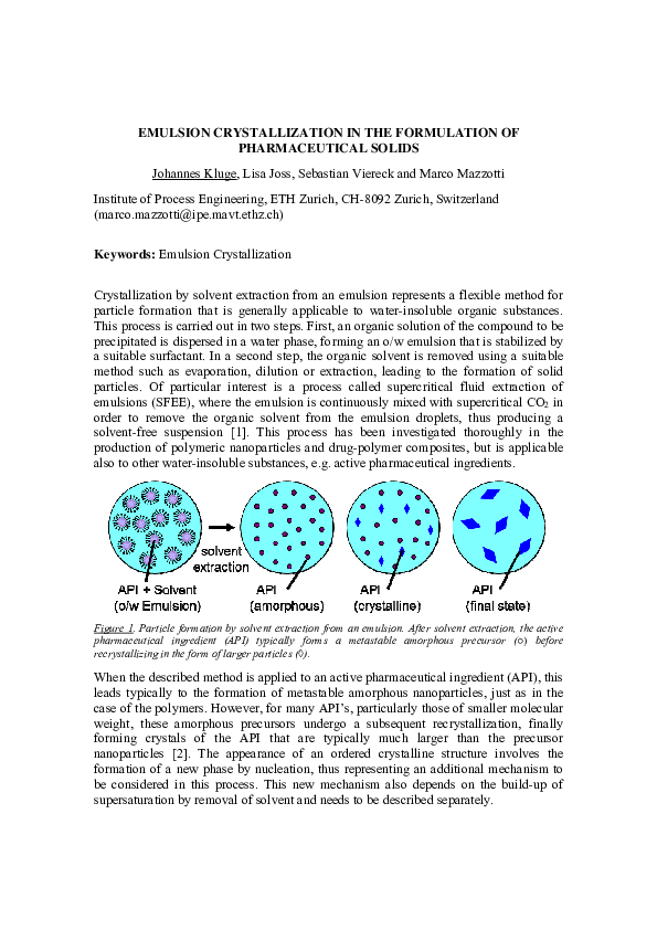 (PDF) EMULSION CRYSTALLIZATION IN THE FORMULATION OF PHARMACEUTICAL SOLIDS