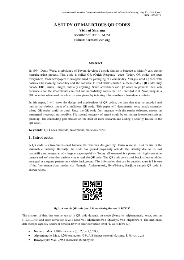 (PDF) A Study of Malicious QR Codes