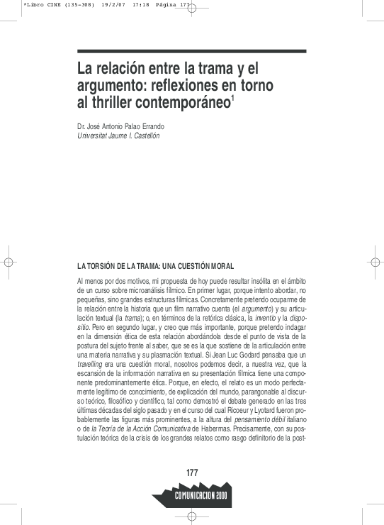 (PDF) La relación entre la trama y el argumento: reflexiones en torno ...