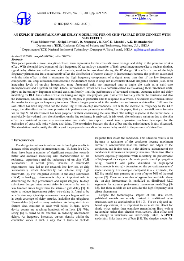 Pdf An Explicit Crosstalk Aware Delay Modelling For On Chip Vlsi Rlc