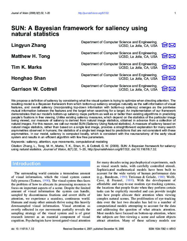 (PDF) SUN: A Bayesian Framework for Saliency Using Natural Statistics