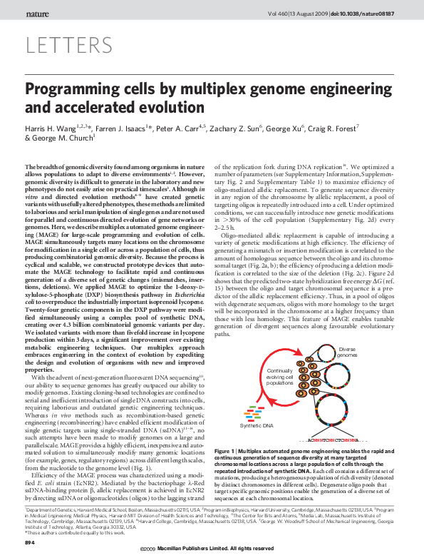 (PDF) Programming cells by multiplex genome engineering and accelerated ...