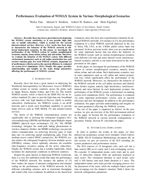 Pdf Performance Evaluation Of Wimax System In Various Morphological Scenarios