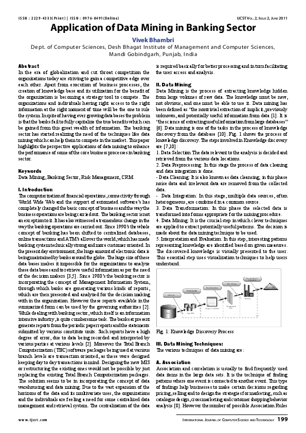 Pdf Application Of Data Mining In Banking Sector