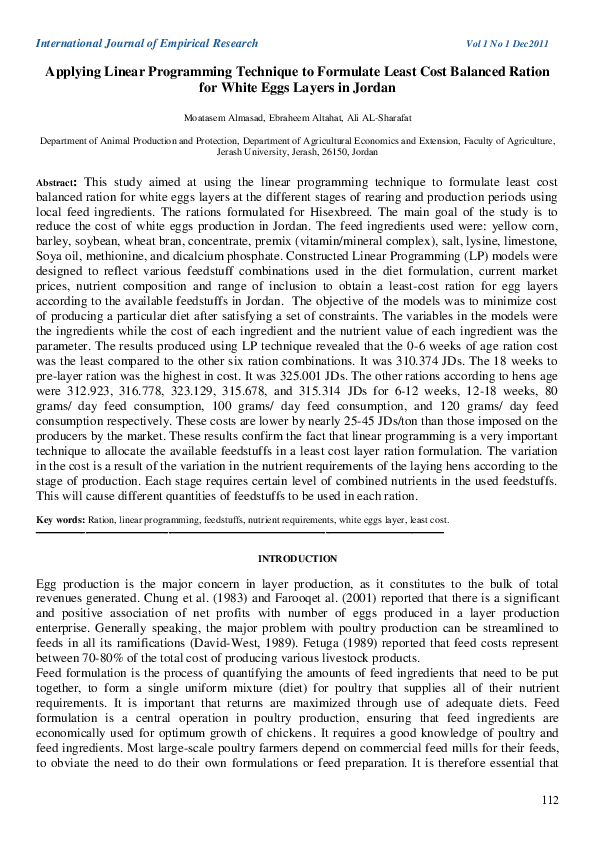 (PDF) Applying Linear Programming Technique to Formulate Least Cost ...