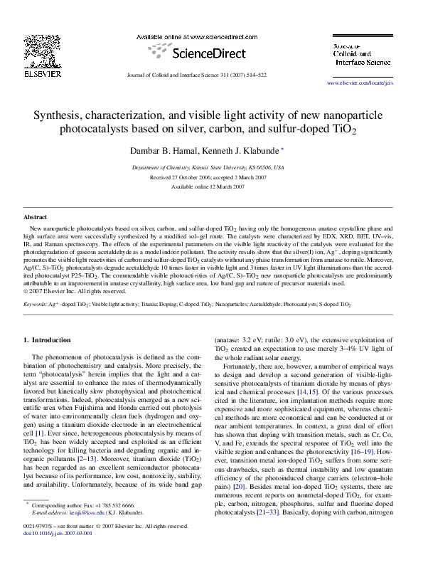 (PDF) Synthesis, characterization, and visible light activity of new nanoparticle photocatalysts ...
